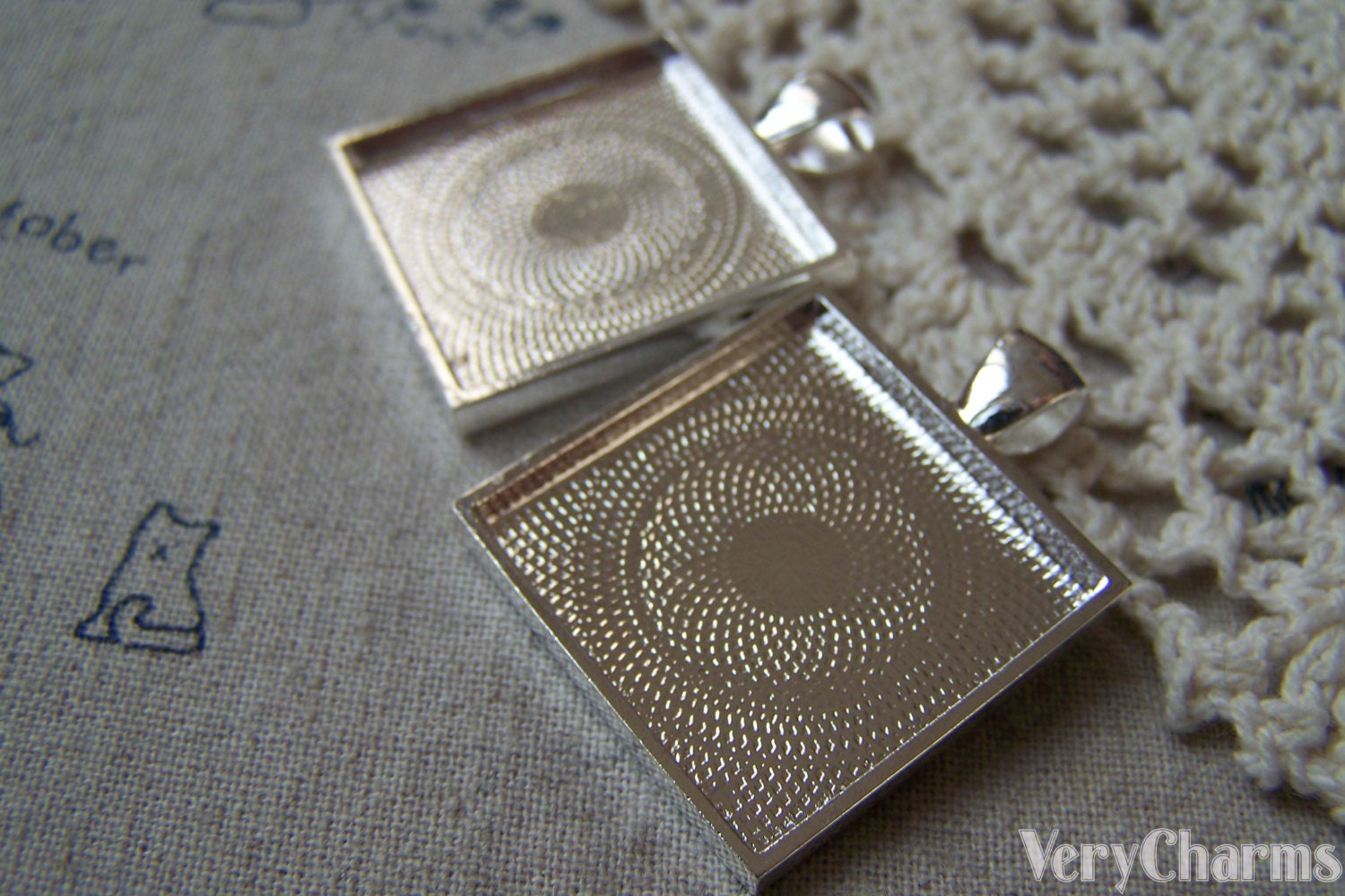 5 Pcs of Silver Plated Square Cabochon Base Pendants Match - Etsy