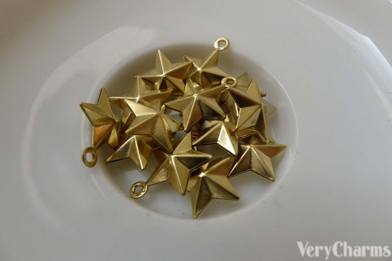 Colgantes de estrella tridimensionales de latón crudo, doble cara, 12 ...
