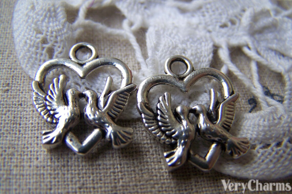 30 Pcs of Antique Silver Two Love Birds Heart Charms 15x19mm A819 - Etsy