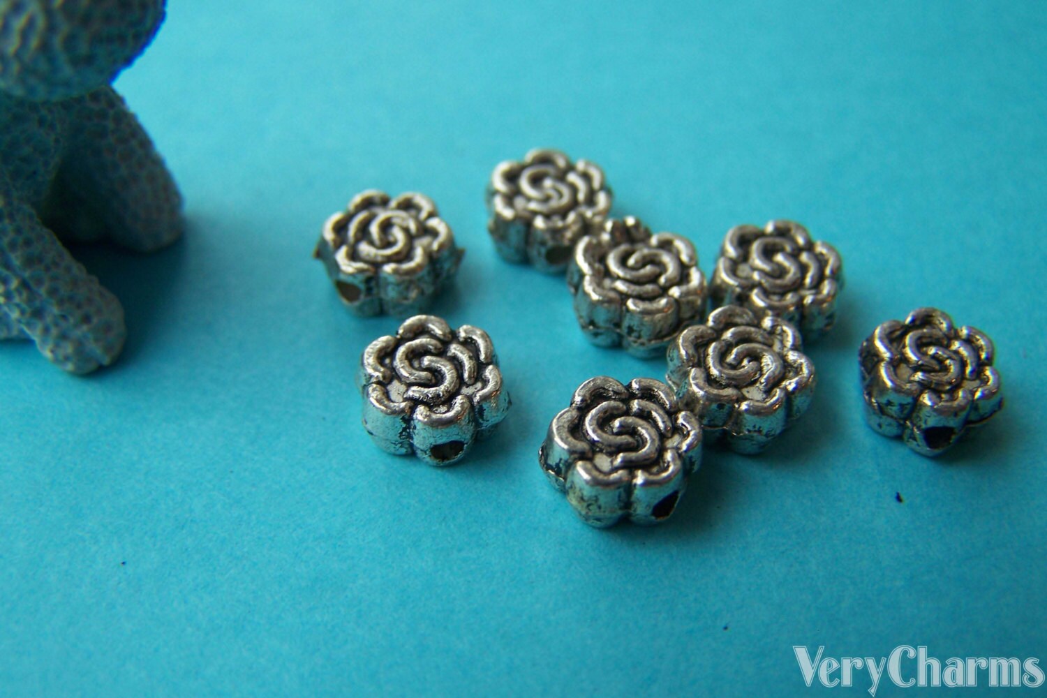 50 Pcs Antique Silver Rondelle Rose Flower Beads 3x7mm A1063 - Etsy
