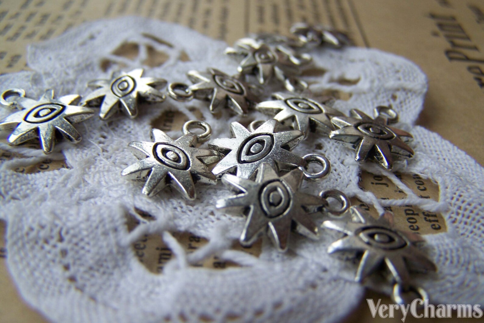 Star Evil Eye Charms Antique Silver Finish 12x15mm Double Sided Set of ...