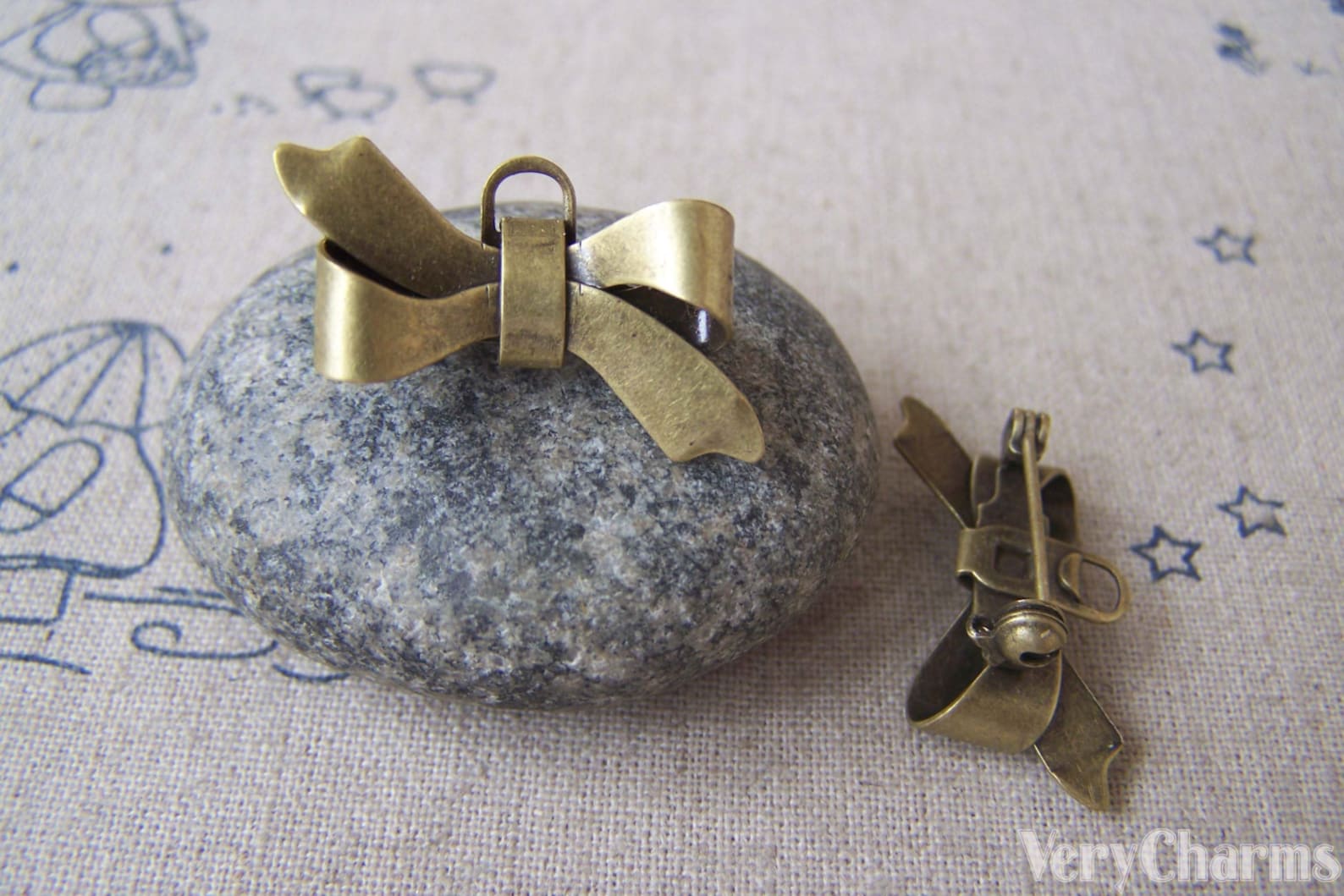 10 Pcs of Antique Bronze Brass Bow Safety Pin Brooch Findings 17x28mm ...