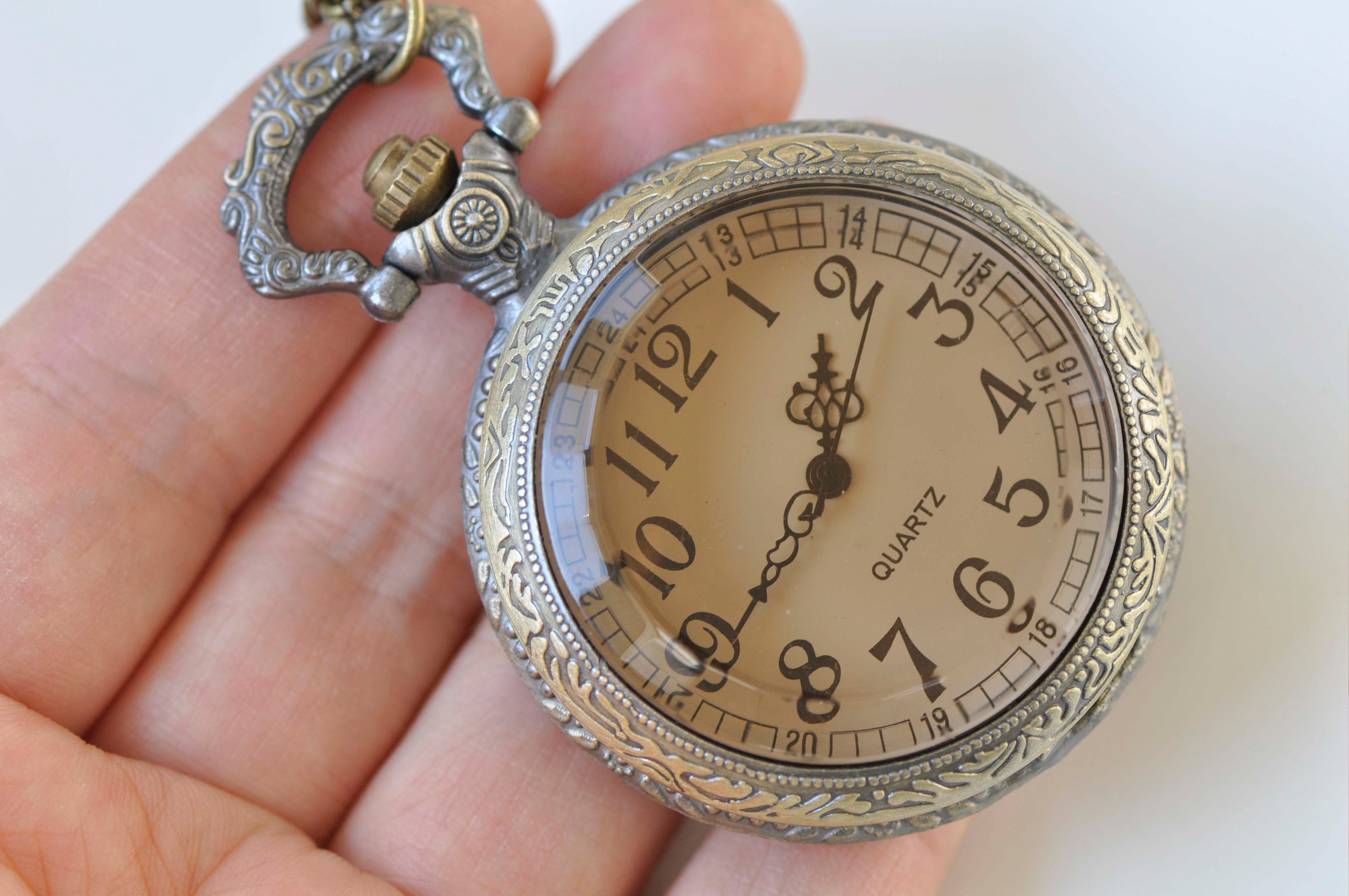 1 PC Antique Bronze Round Faceted Glass Cover Pocket Watch | Etsy