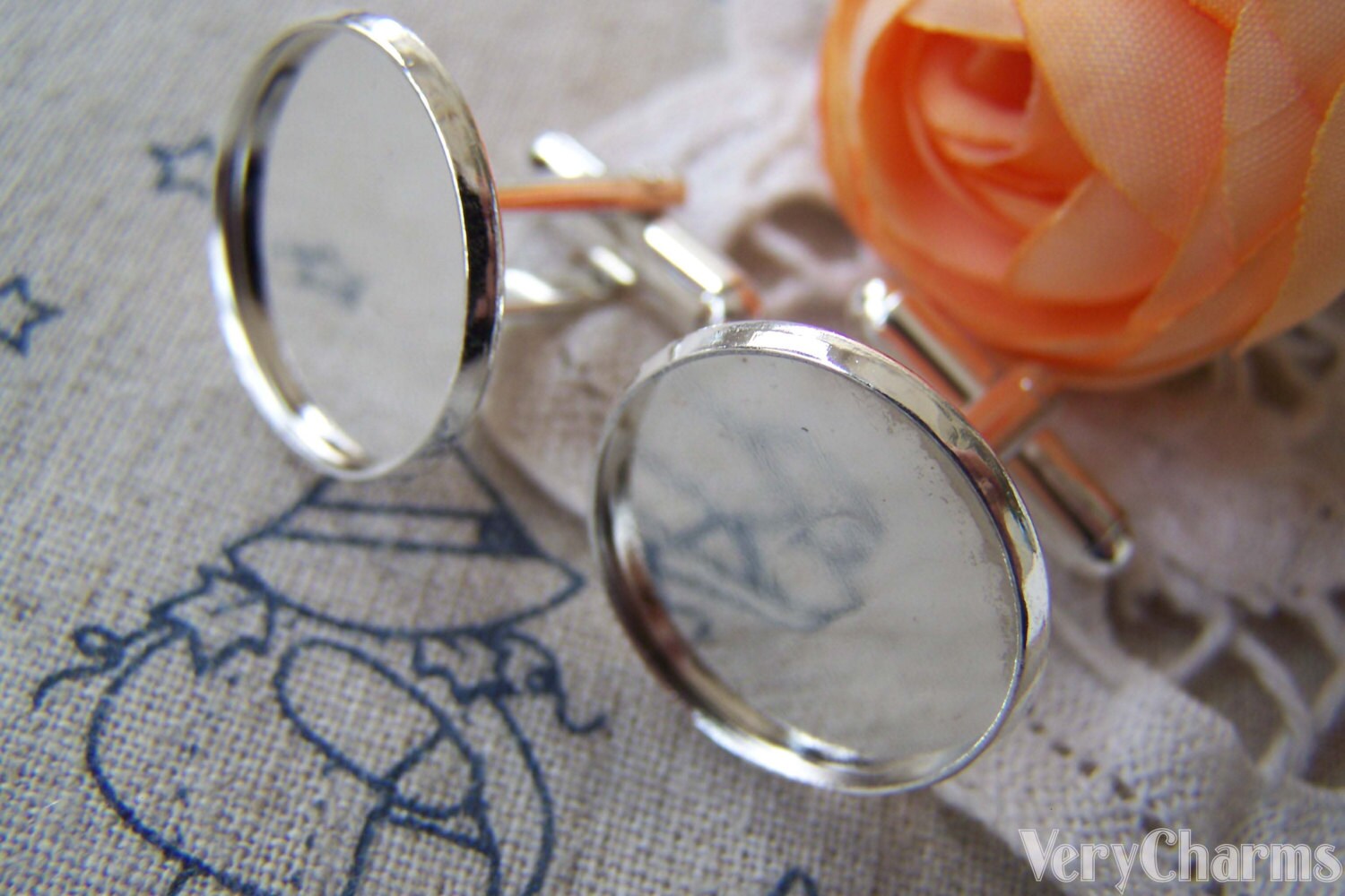 Silver Cufflink Blanks Round Bezel Cuff Link Settings Match - Etsy