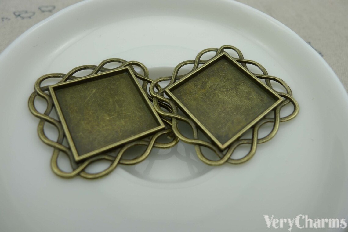 Square Pendant Tray Antique Bronze Base Setting Bezel Match - Etsy