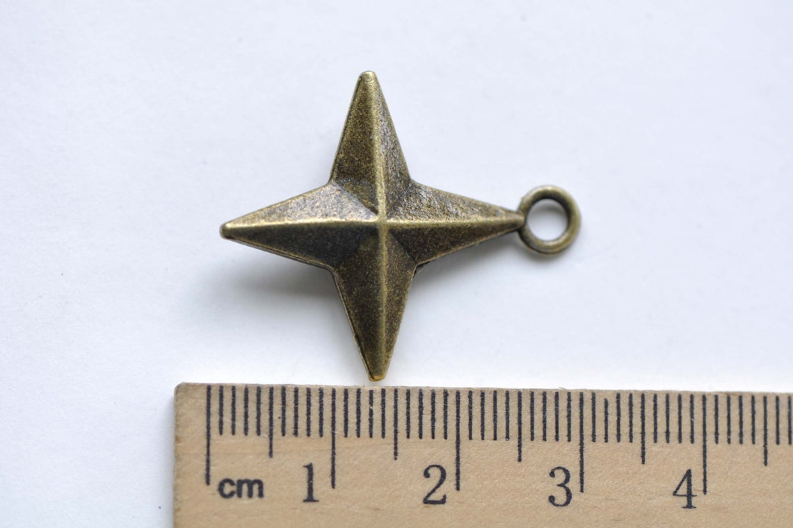 Antique Bronze Four Pointed Star Charm Pendants 25x30mm Set of 10 A8004 ...