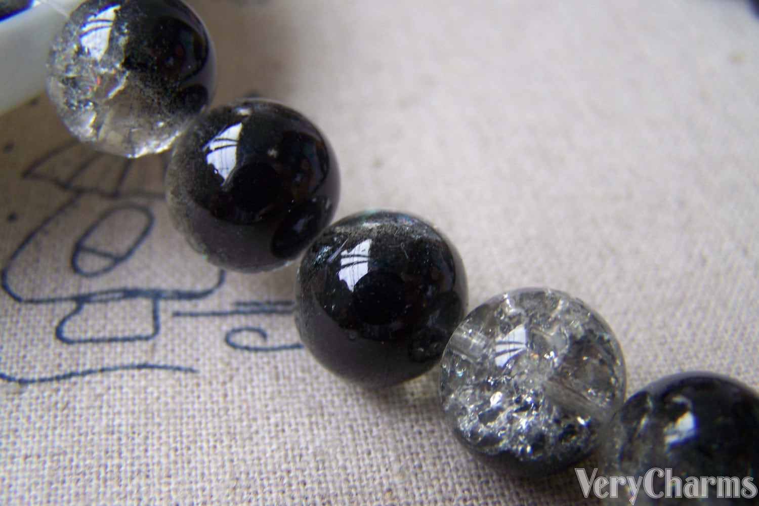 Black Crackle Beads Crystal Glass Beads 10mm 16 Inches Strand (40pcs ...