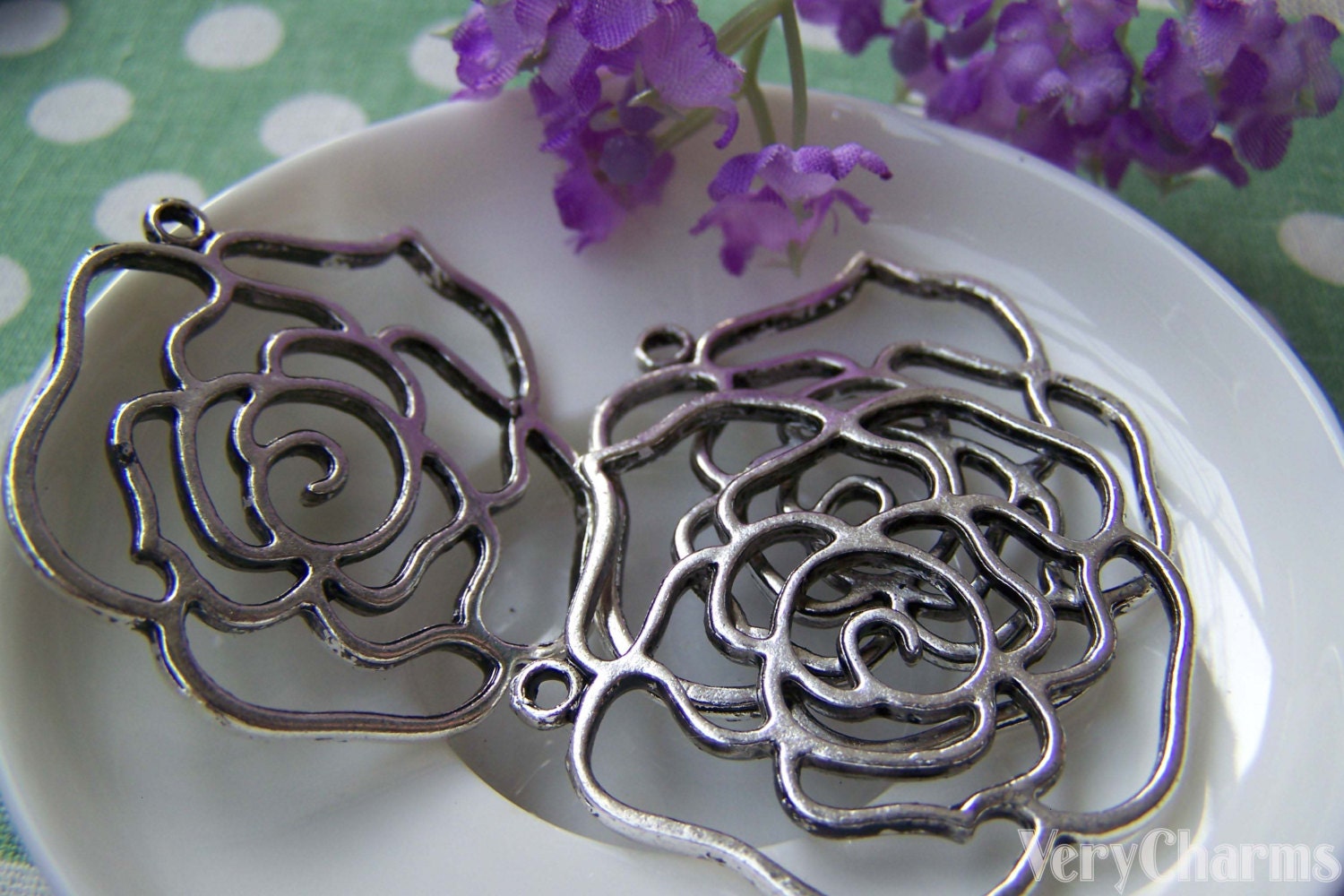 10 Pcs of Antique Silver Filigree Rose Flower Pendants Charms - Etsy