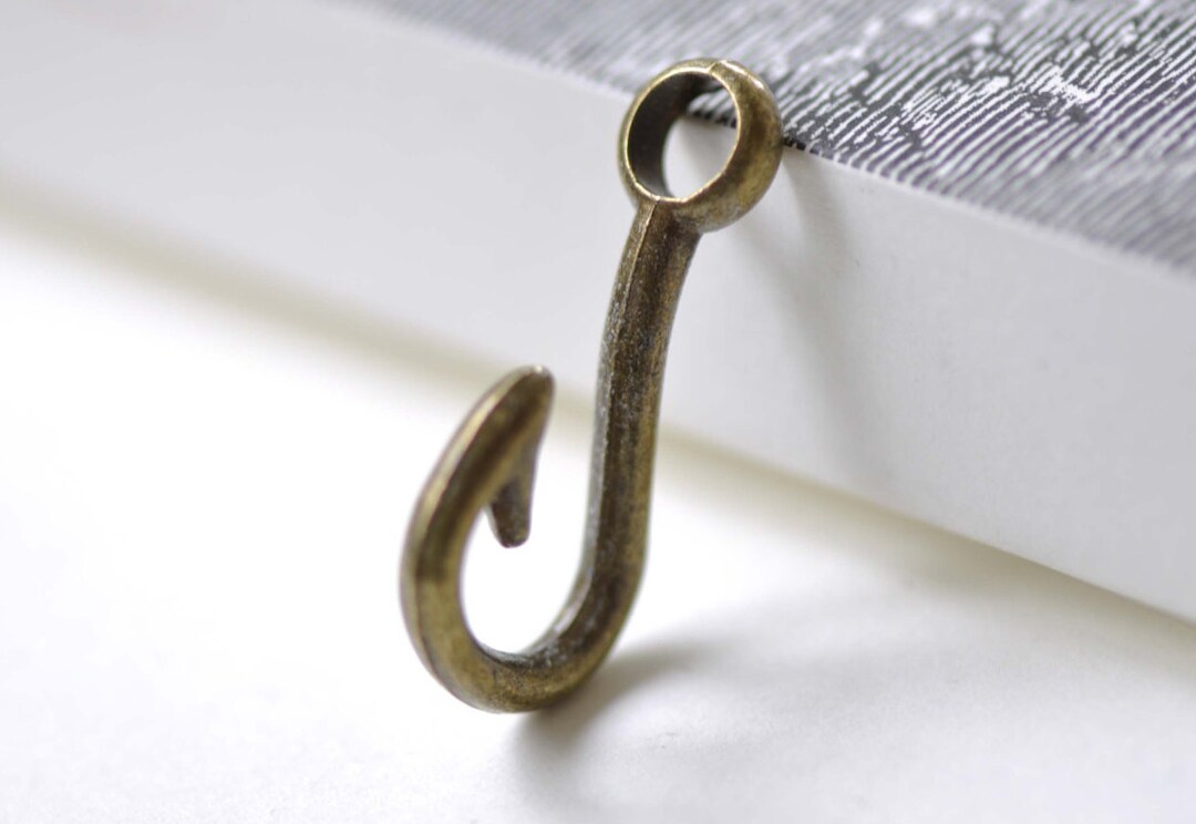 Fish Hook Charms Antique Bronze Unadorned Blank Large Hole Fishing Hook ...