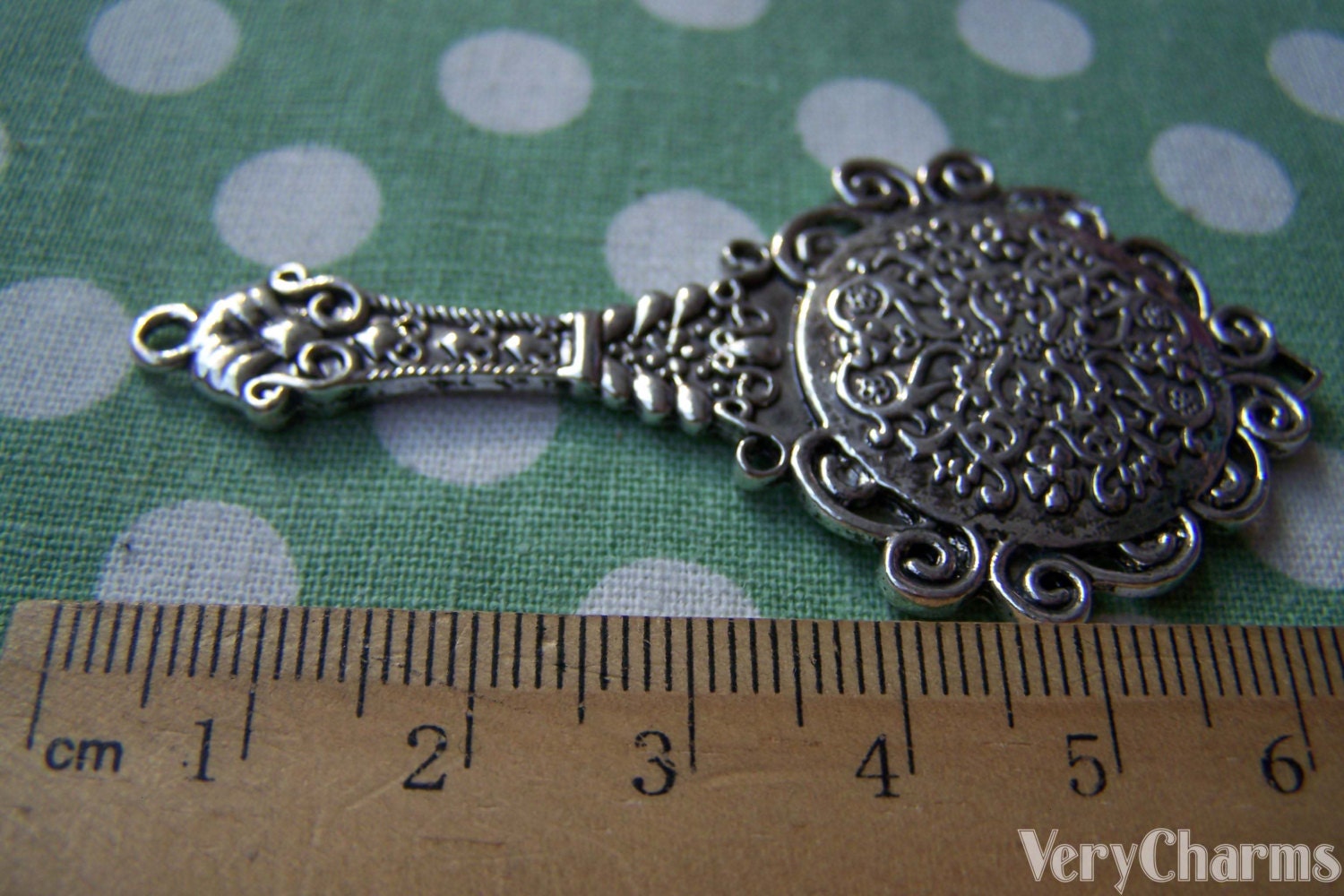 2 Pcs Antique Silver Traditional Chinese Round Glass Mirror Pendant ...