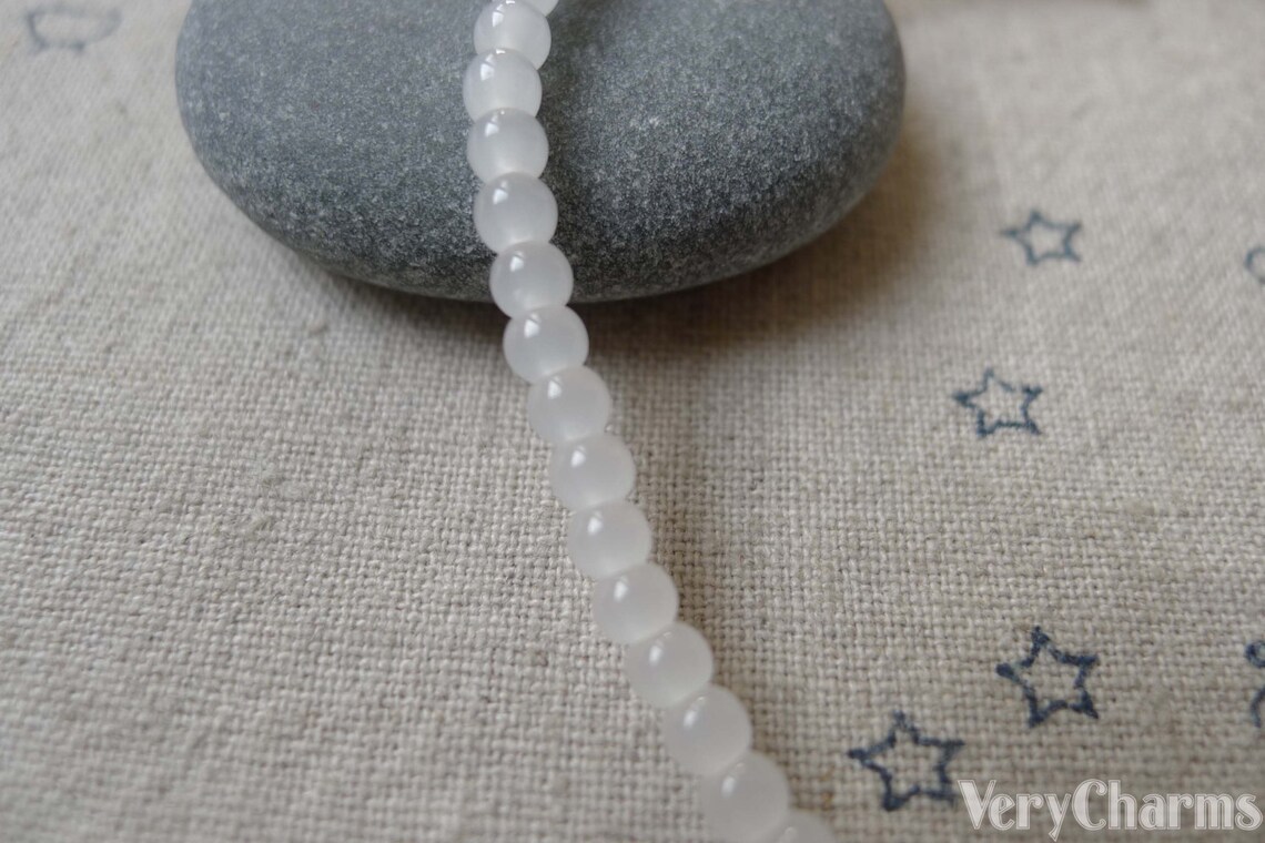 One Strand (80 Pcs) Crystal Glass White Jade Color Round Beads 3mm ...