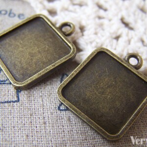 10 Pcs of Antique Bronze Square Cameo Base Setting Pendant Tray Match ...