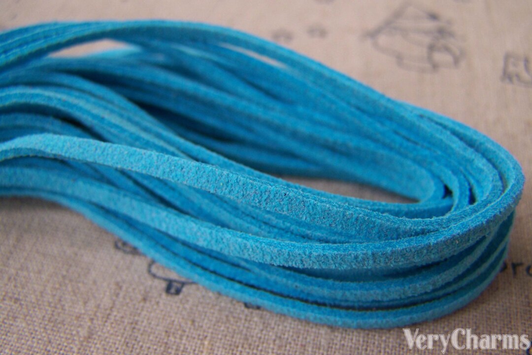 10 Meters of Square Light Blue Suede Faux Leather Ribbon Cords String ...