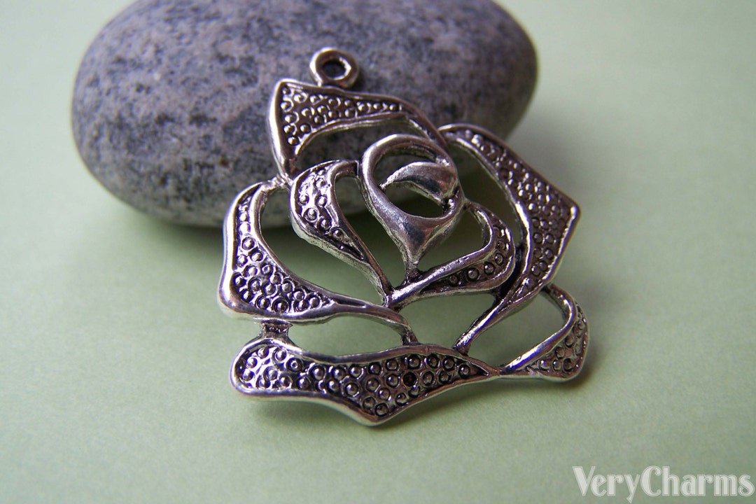 10 Pcs of Antique Silver Filigree Rose Flower Charms 29x30mm A963 - Etsy