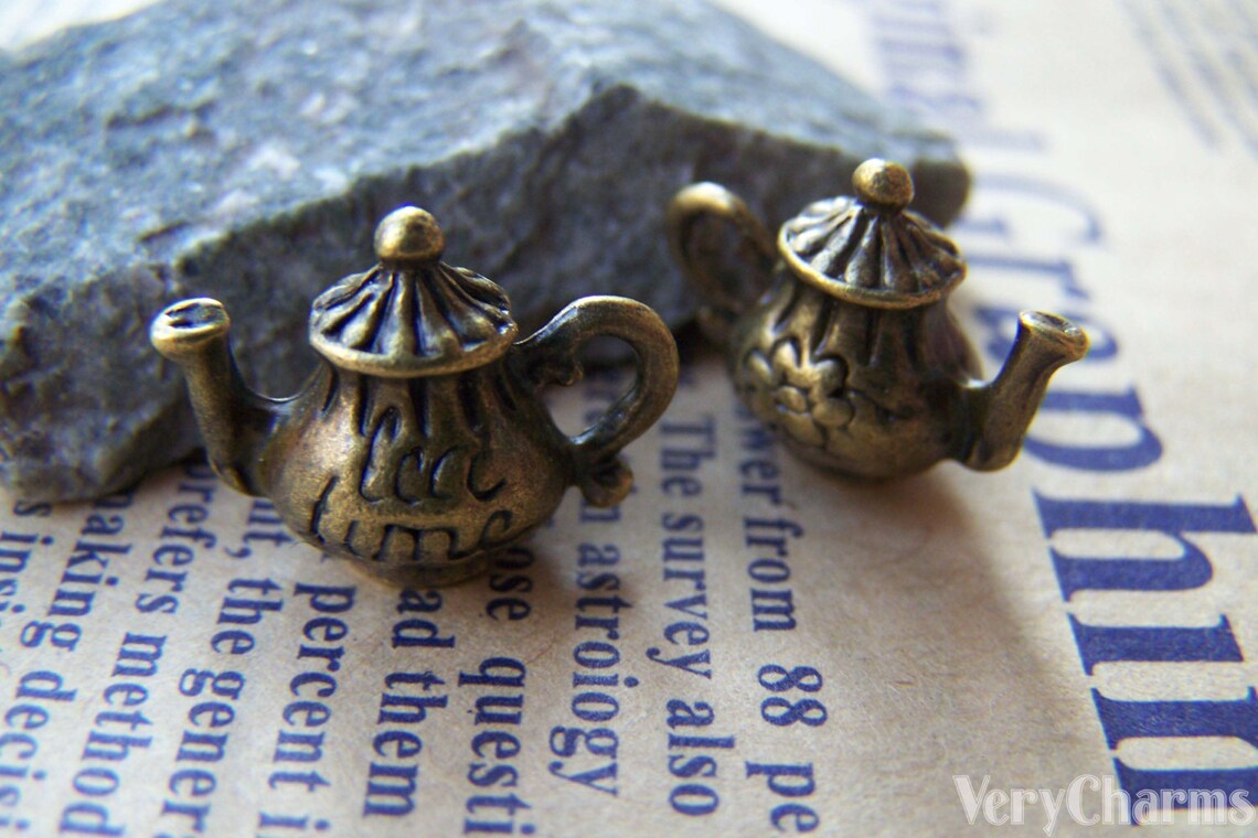 Teapot 3D Tea Pot Charms Antique Bronze Pendants 12x15mm Set of 10 Pcs ...