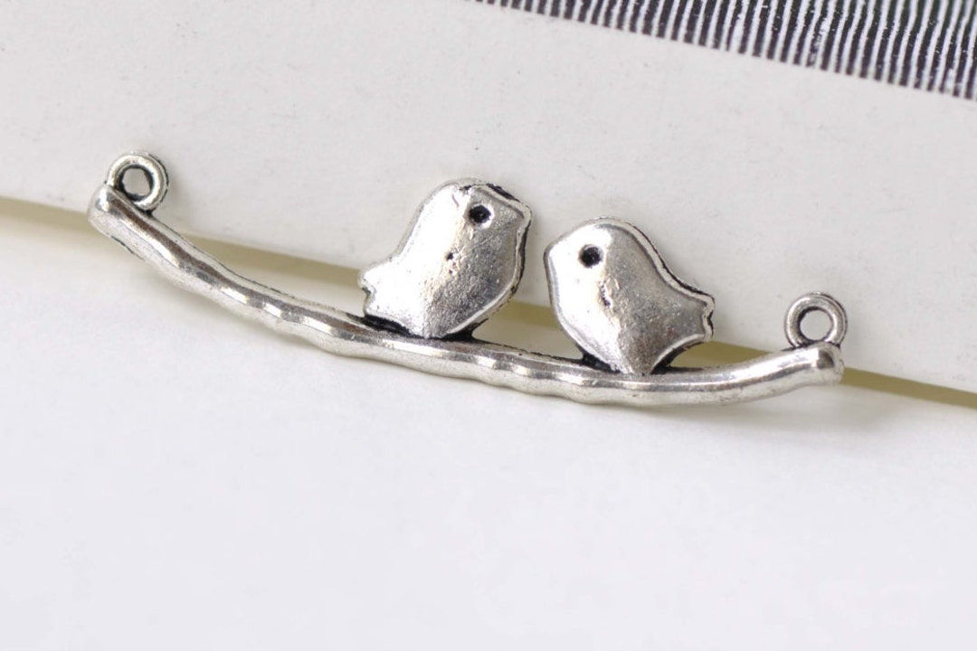 Antique Silver Two Love Birds on Branch Connector Charms 11x44mm Set of ...