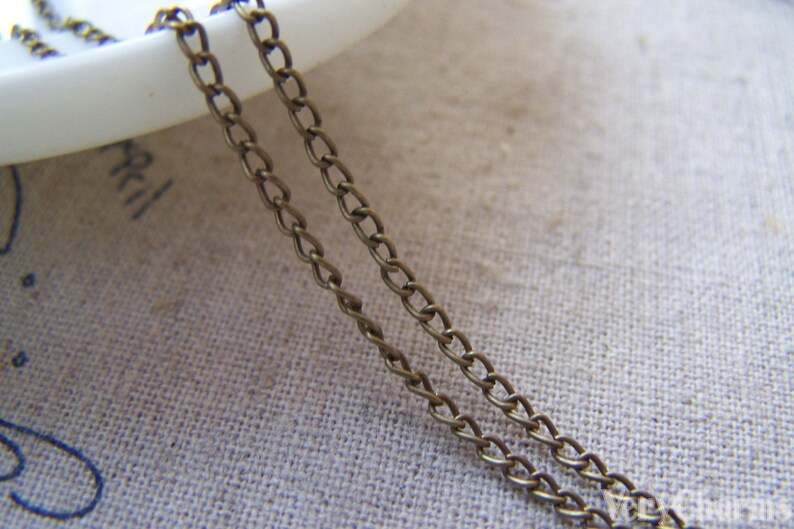 16ft (5m) of Antique Bronze Steel Curb Chain Unsoldered Link Size 1.8mm ...