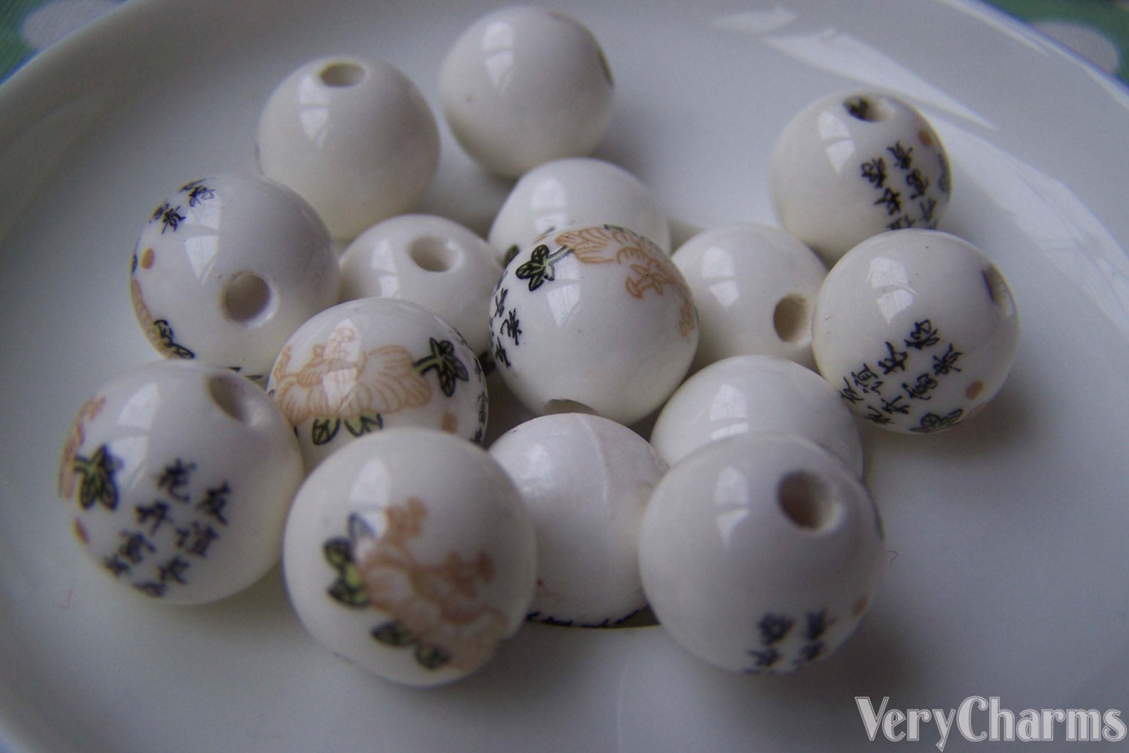 20 Pcs Porcelain Beads Chinese Characters Flower Ceramic Beads - Etsy