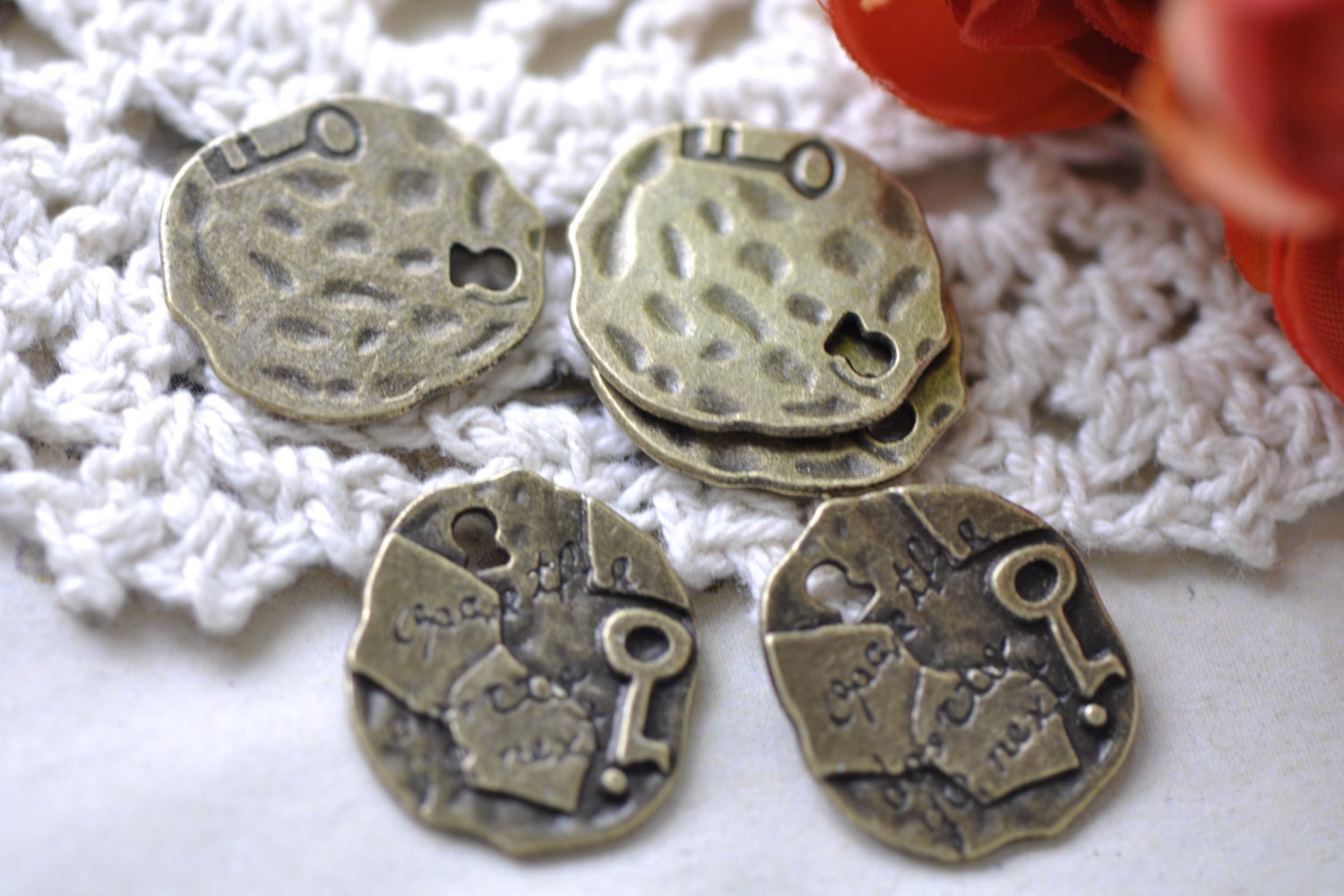 Steampunk Key and Lock Embossed Pendants Antiqued Bronze - Etsy