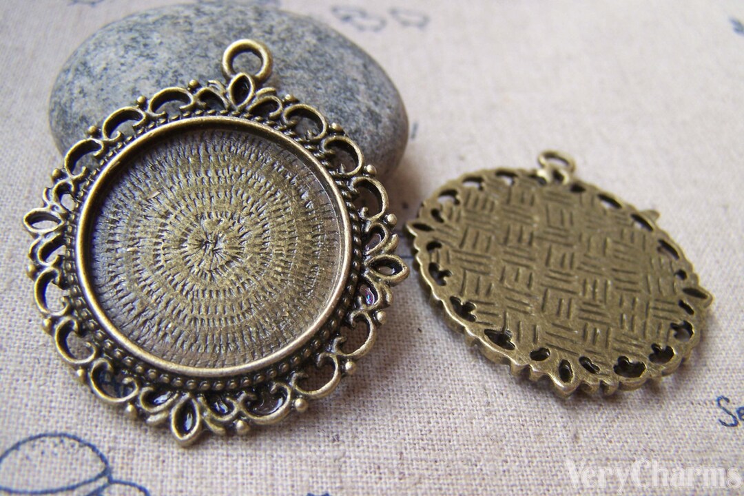 10 Pcs Antique Bronze Round Pendant Tray Base Settings Match 25mm ...