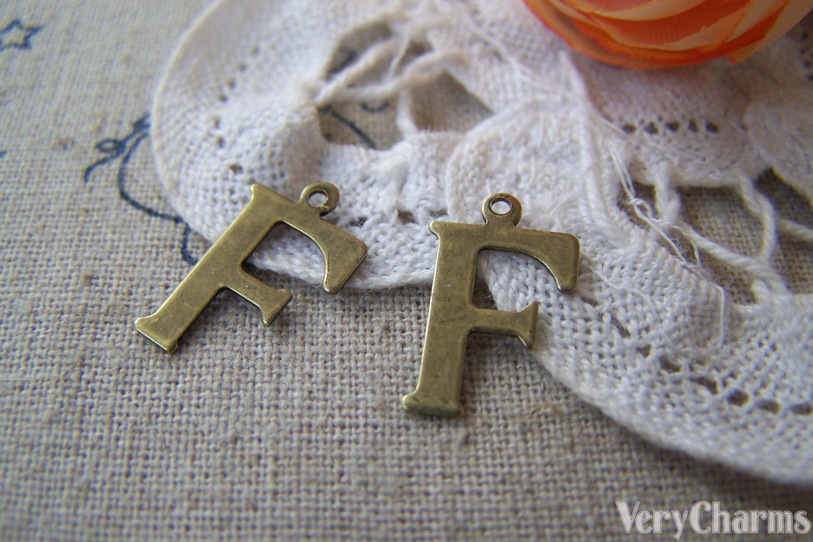 10 Pcs of Antique Bronze Brass Alphabet Letter F Charms 9x15mm A2411 - Etsy