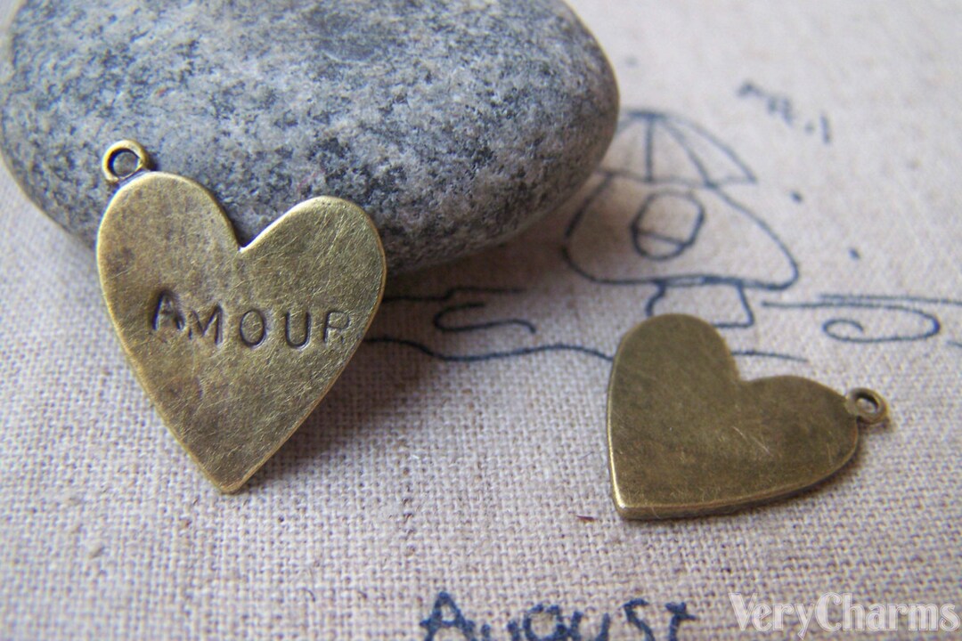 10 Pcs of Antique Bronze Love Heart Flat Charms 17x18mm A2988 - Etsy