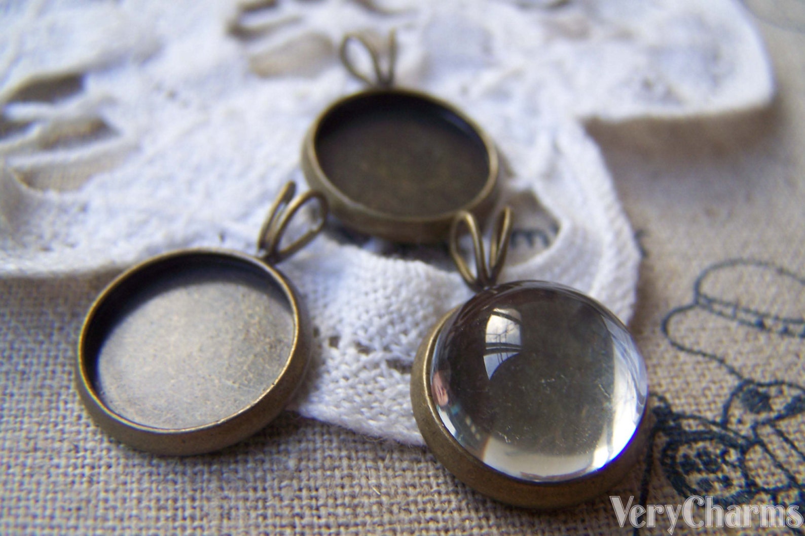 Antique Bronze Double Loops Round Bases Match 12mm Cabochon Set of 10 ...