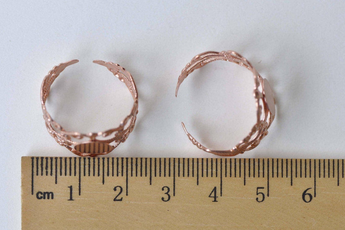10 Pcs Rose Gold Color Brass Adjustable Filigree Flower Ring Bases With ...