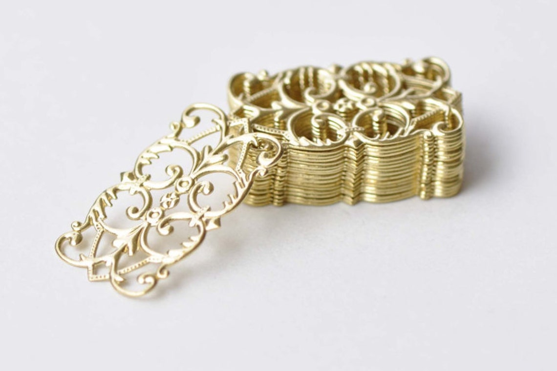 30 Pcs Raw Brass Filigree Rectangle Floral Stamping Embellishments ...