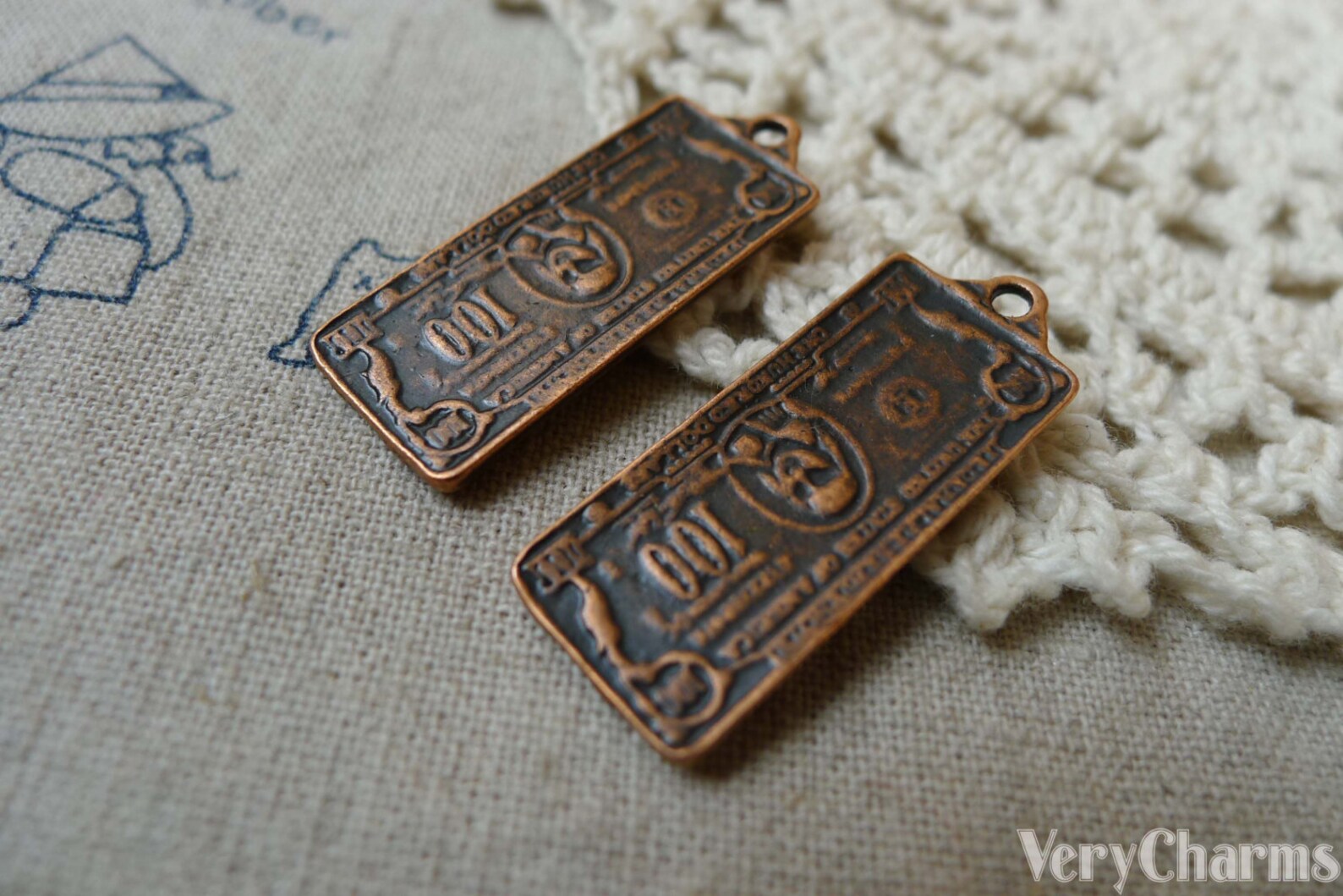 10 Pcs of Antique Copper One Hundred US Dollar Bill Money Charms ...