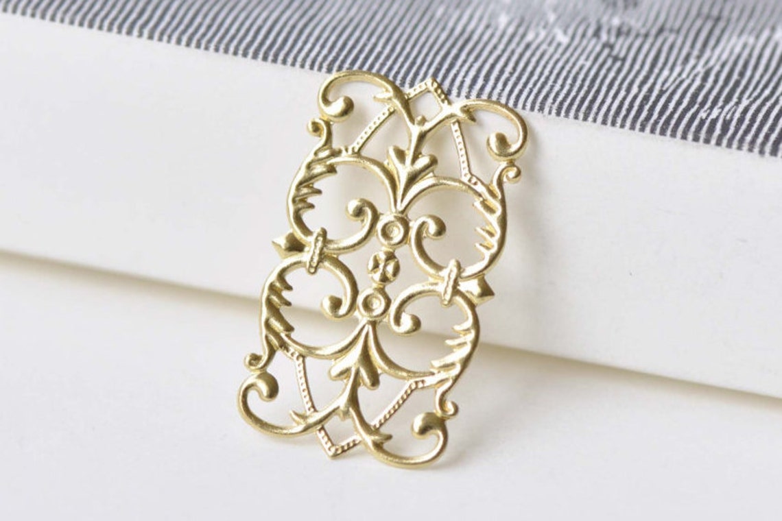 30 Pcs Raw Brass Filigree Rectangle Floral Stamping Embellishments ...