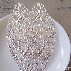 Silver Metal Embellishments Filigree Floral Findings 35x80mm Set of 20 ...