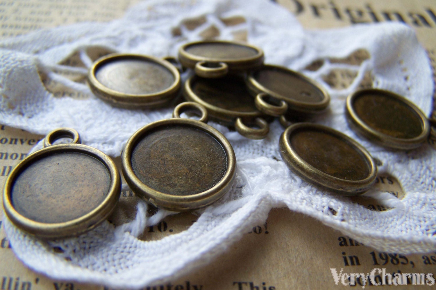 20 Pcs of Antique Bronze Round Base Settings Pendant Double | Etsy