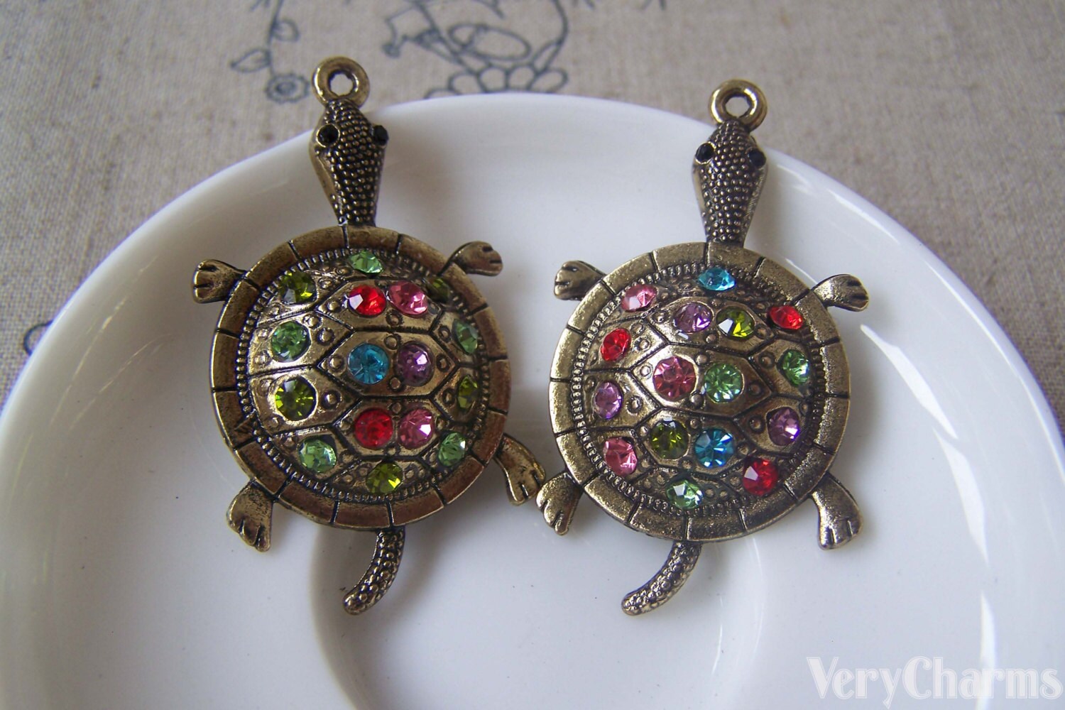 Antique Gold Rhinestone Turtle Pendants Colorful Charms - Etsy