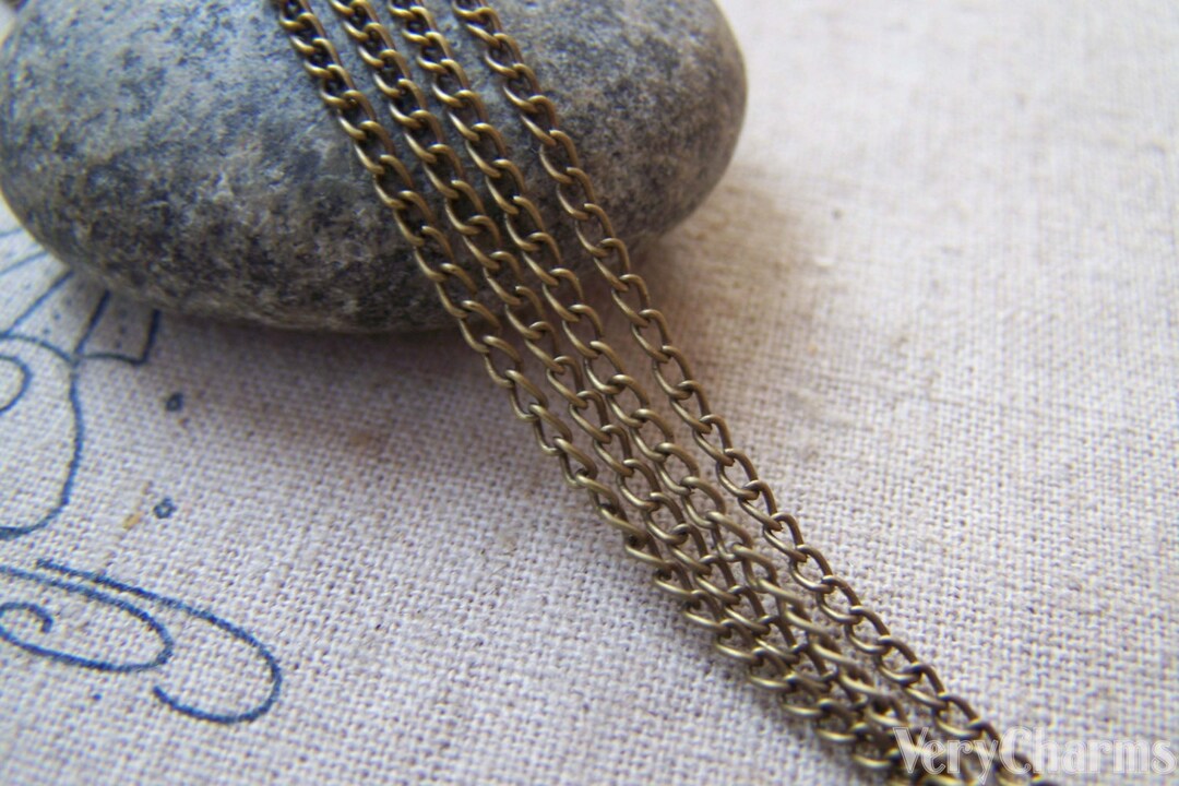 16ft (5m) of Antique Bronze Steel Curb Chain Unsoldered Link Size 1.8mm ...