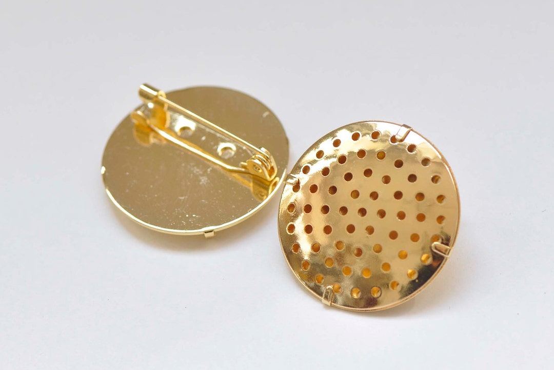 24K Gold Flat Back Pin Brooch Prong Perforated Sieve Bezel Blank Match ...