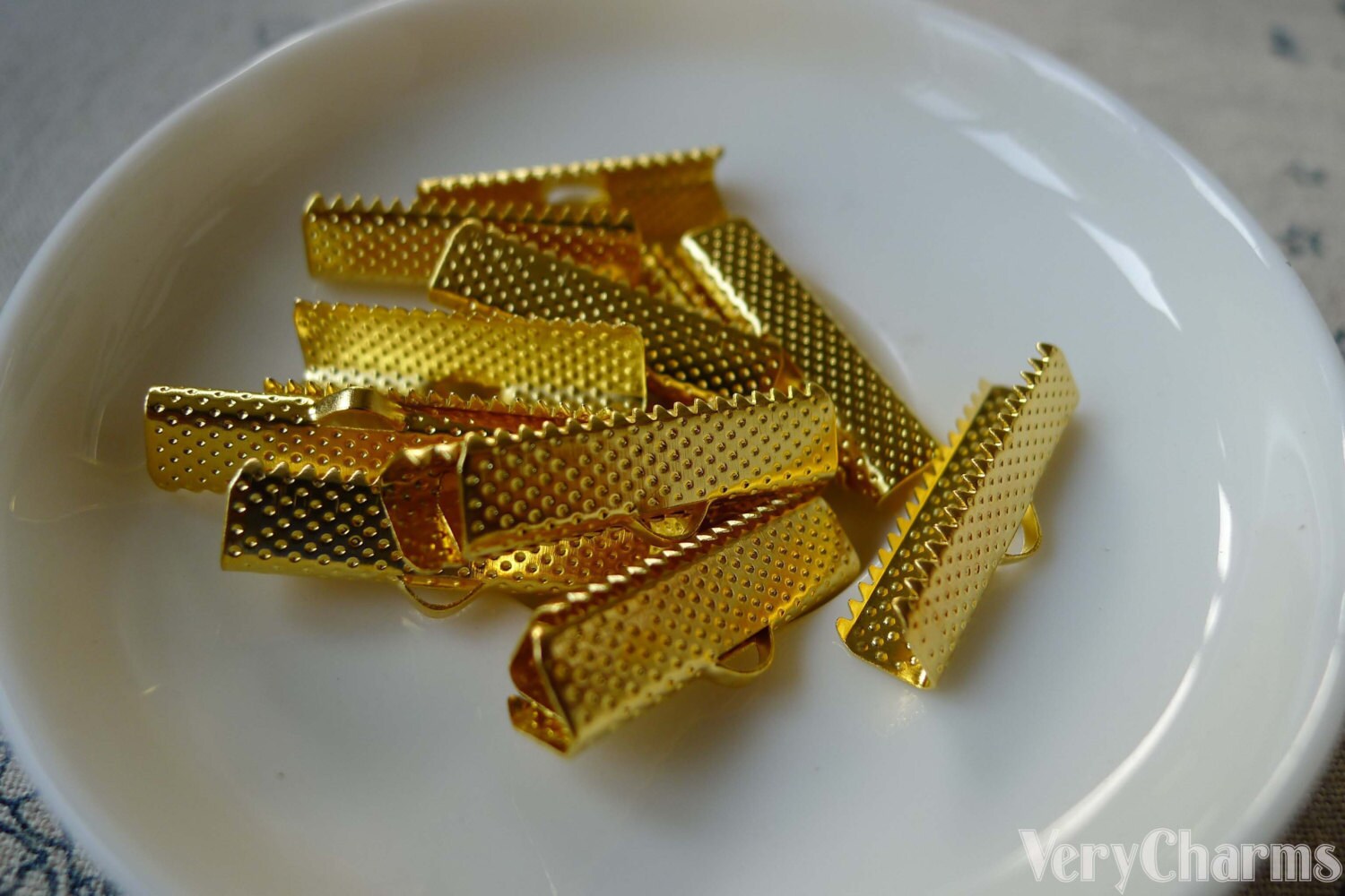 50 Pcs Gold Ribbon Ends Clamps Fasteners Clasps 25mm A5355 | Etsy