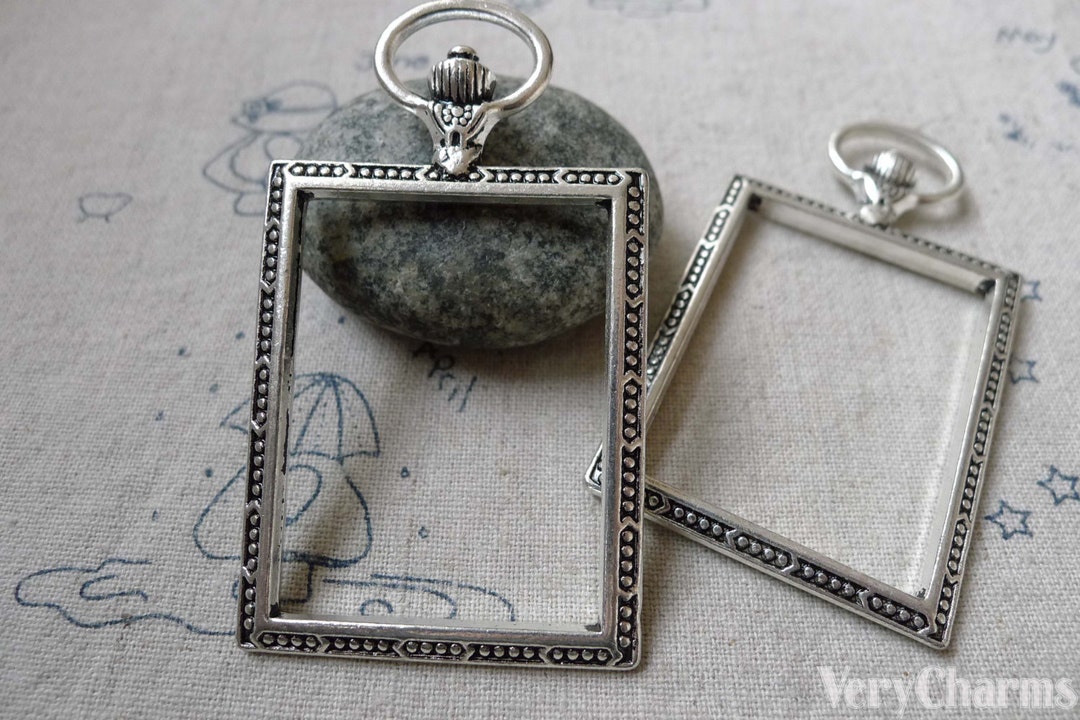 4 Pcs Antique Silver Rectangular Pocket Watch Frame Base Pendants A6334 ...
