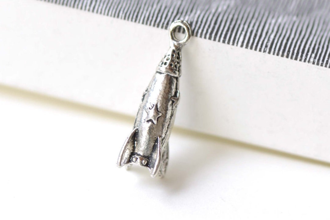 Rocket Ship Charms Antique Silver 3D Star Missile Pendant 7x25mm Set of ...