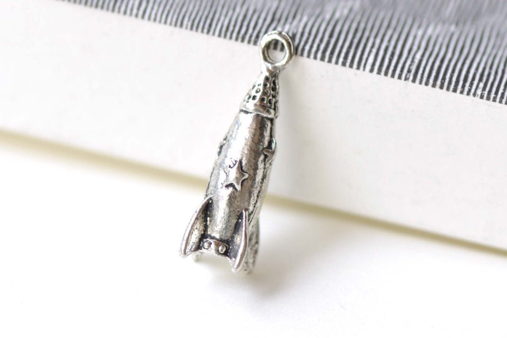 Rocket Ship Charms Antique Silver 3D Star Missile Pendant - Etsy