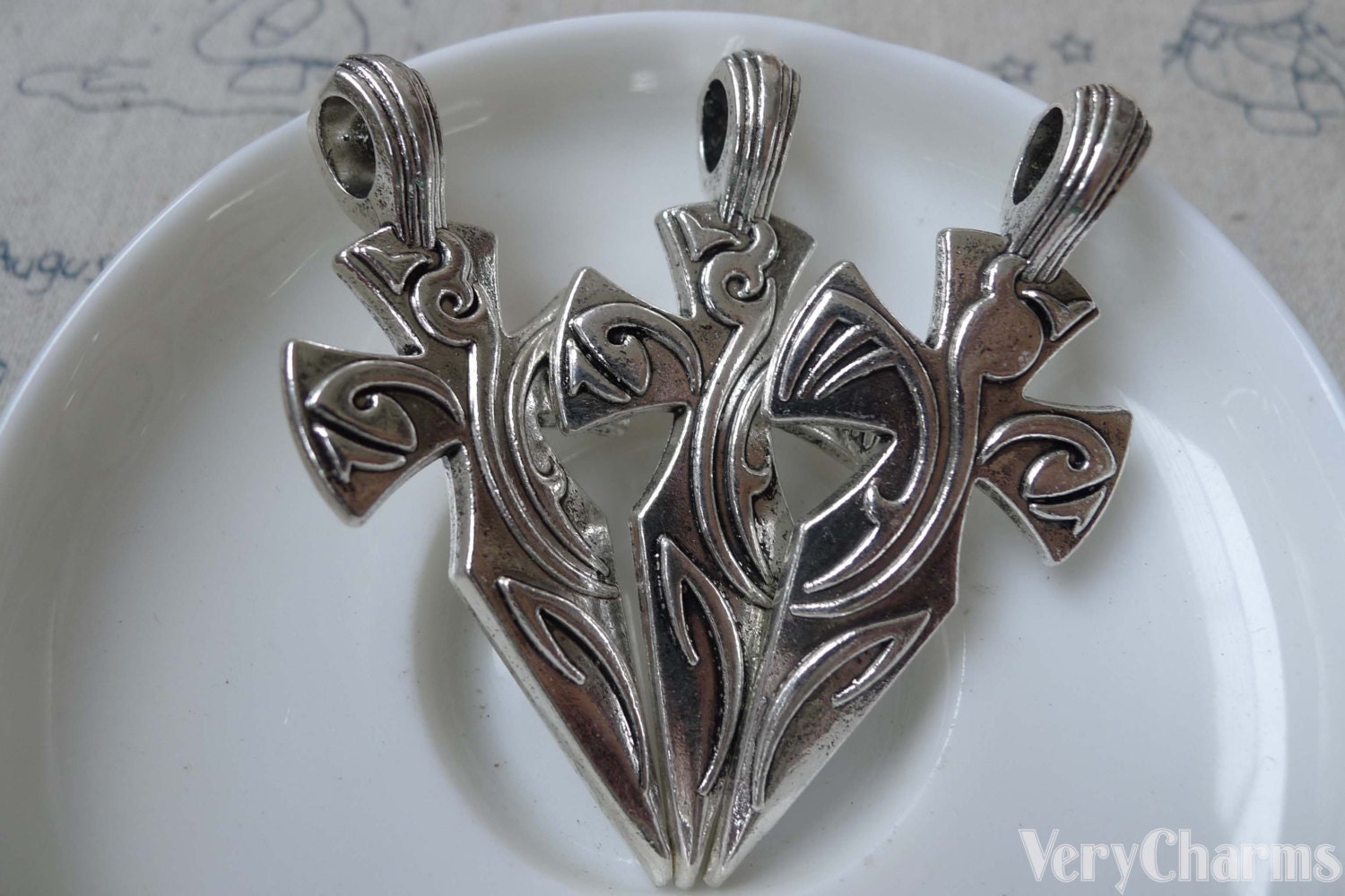 5 Pcs Antique Silver Cross Pendants Abstract Phoenix Design Charms ...