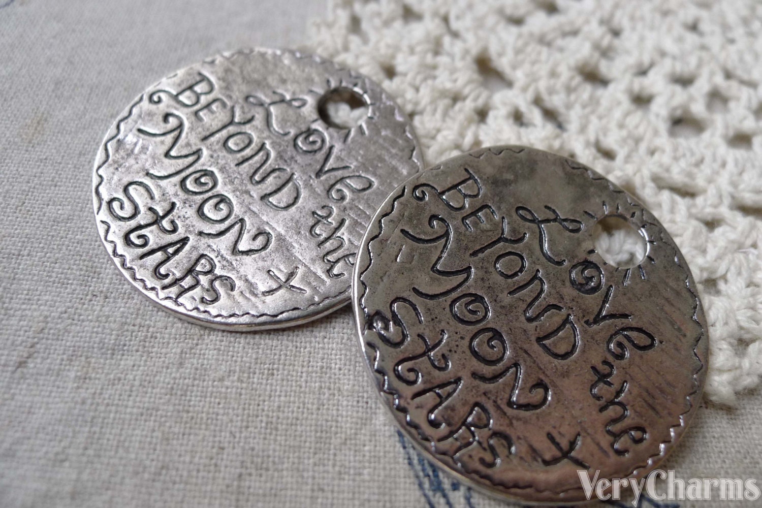 Antique Silver Round Moon Pendants 37.5mm Set of 5 A6096 | Etsy