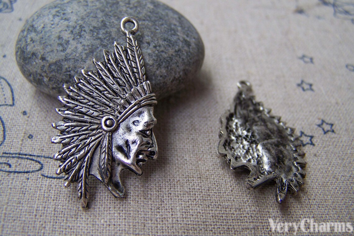 Indian Chief Charms Antique Silver Native American Pendants 30x55mm Set ...