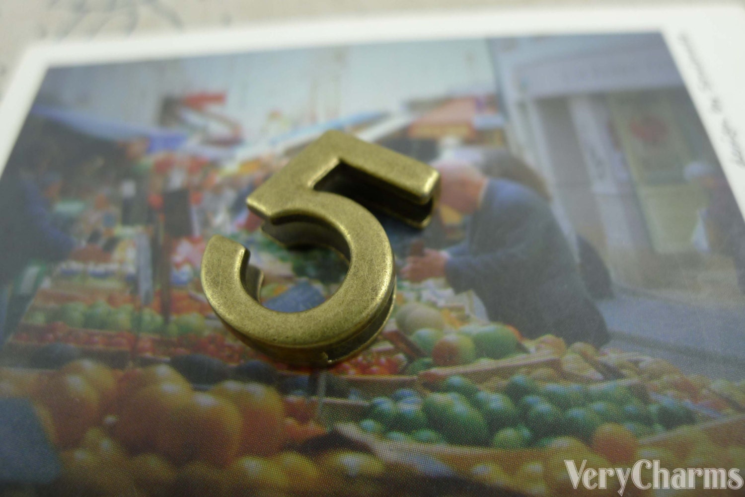 10 Pcs of Antique Bronze Arabic Figure Number 5 Five Bracelet Beads 18 ...
