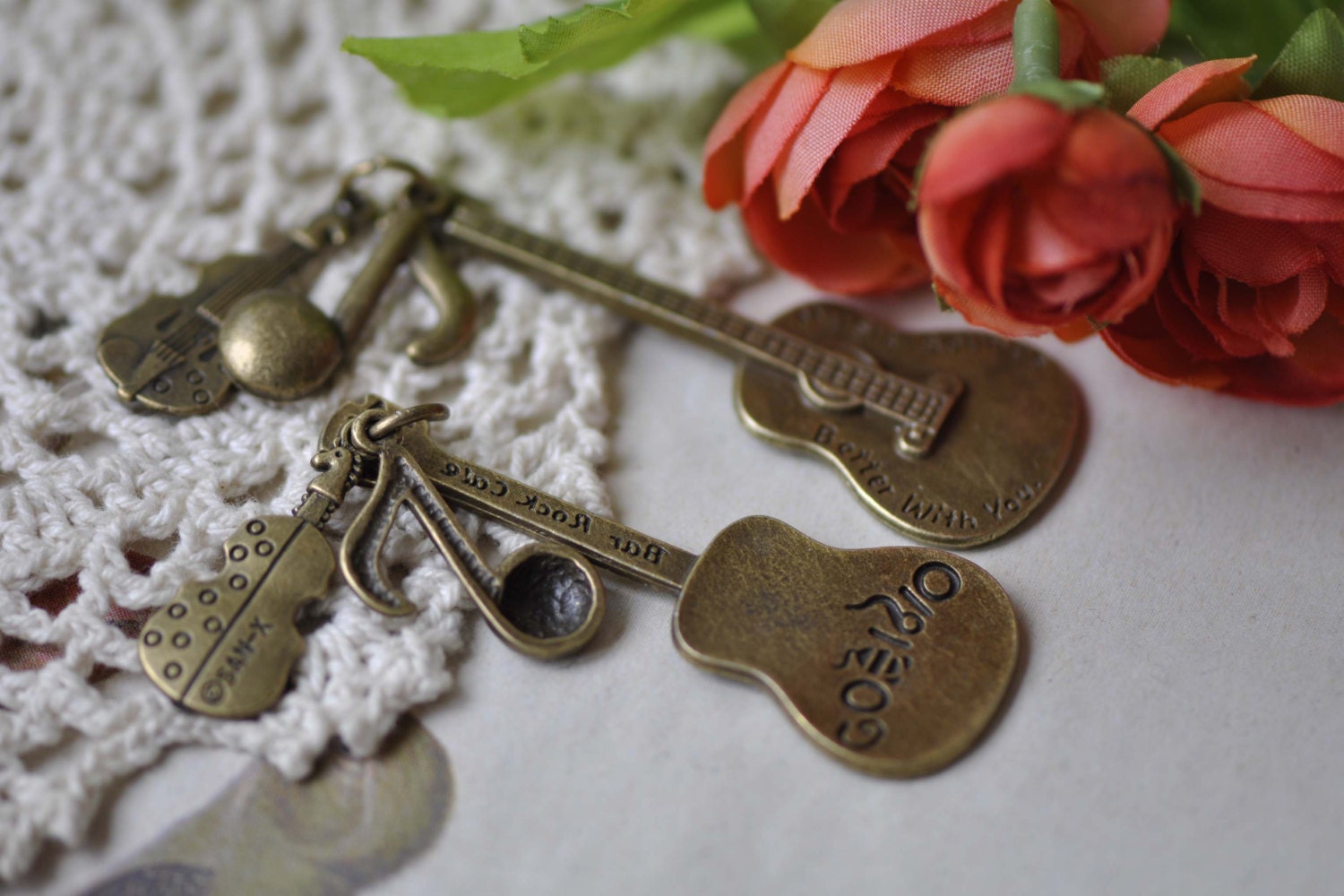 Antique Bronze Music Note Instrument Guitar Charms Pendants - Etsy