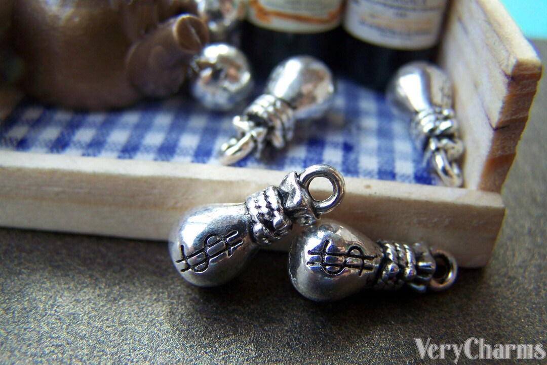 20 Pcs of Antique Silver US Dollar Money Bag Sack Charms 7x15mm A1343 ...