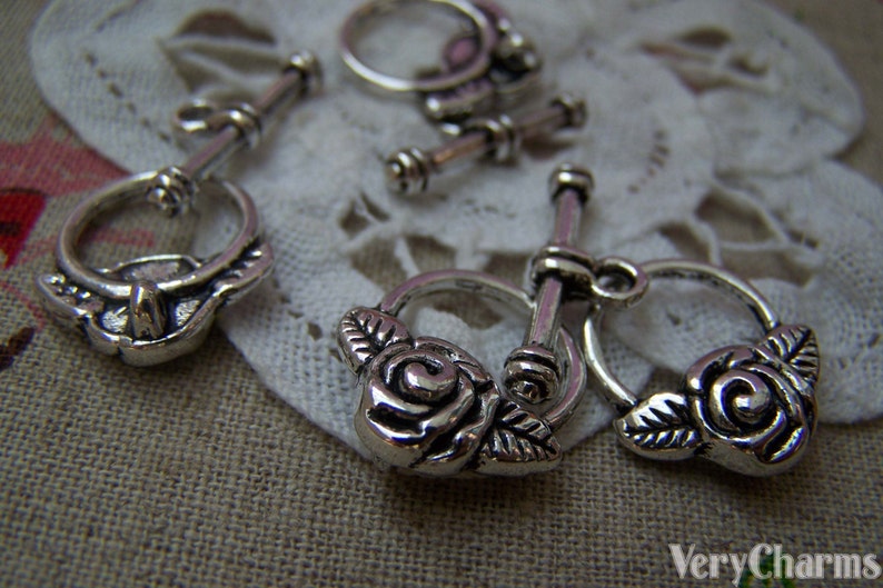 10 Sets Antique Silver Rose Flower Toggle Clasps A1268 - Etsy