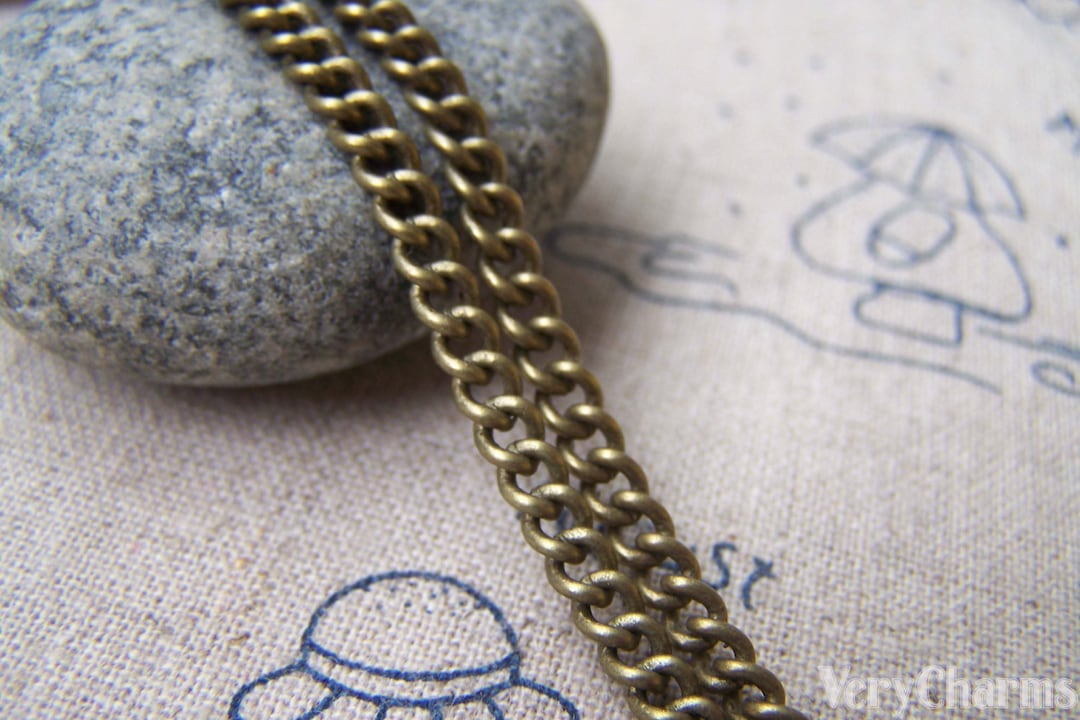 6.6ft (2m) of Antique Bronze Brass Thick Curb Chain Link Size 3.5mm ...