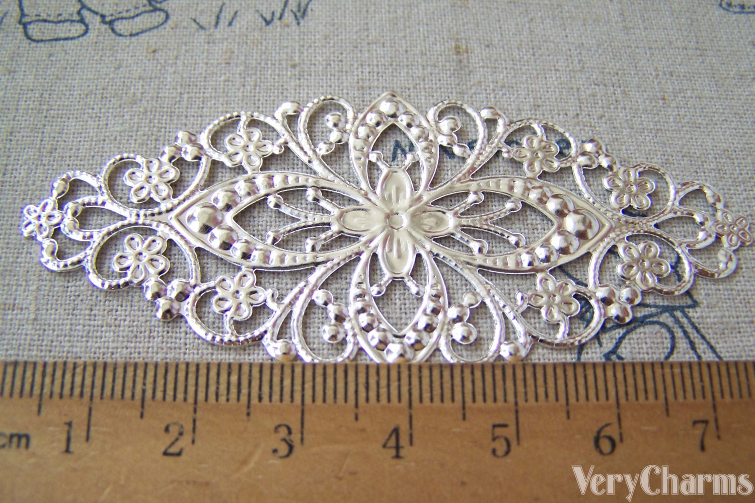 Silver Metal Embellishments Filigree Floral Findings 35x80mm Set of 20 ...