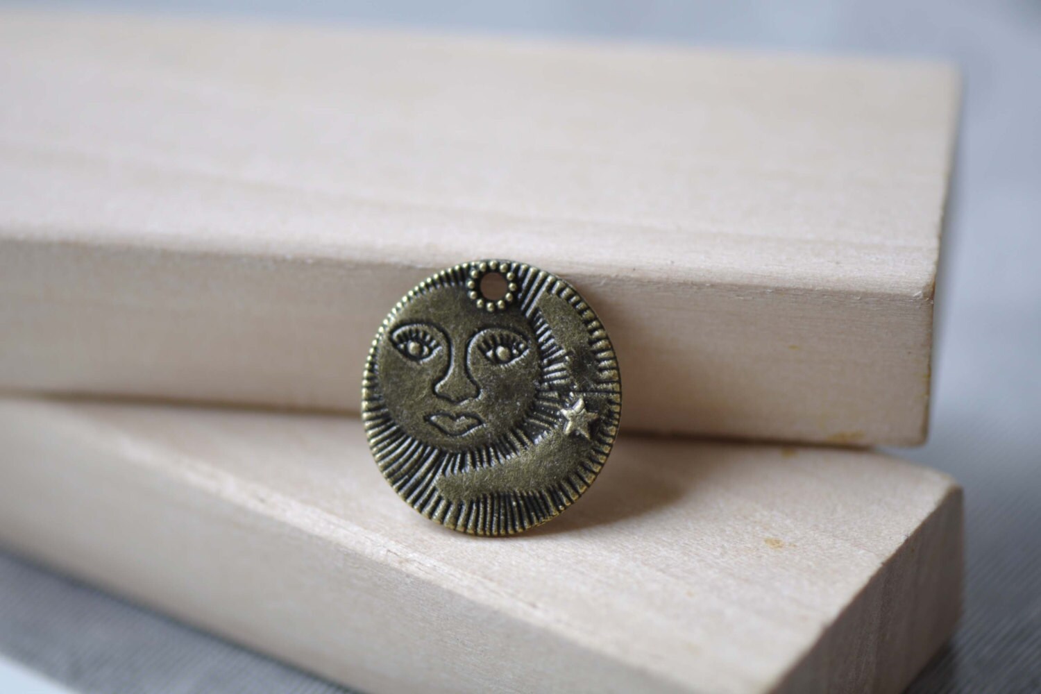 Antique Bronze Sun Face Charms Flat Girl Star Pendants 20mm | Etsy